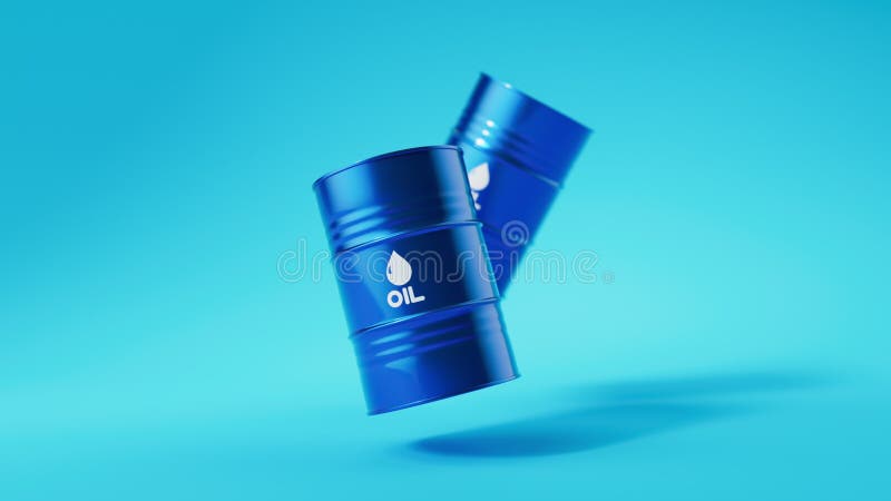 Two Blue Metal Oil Barrels Float on Blue Background. Front View. Oil ...