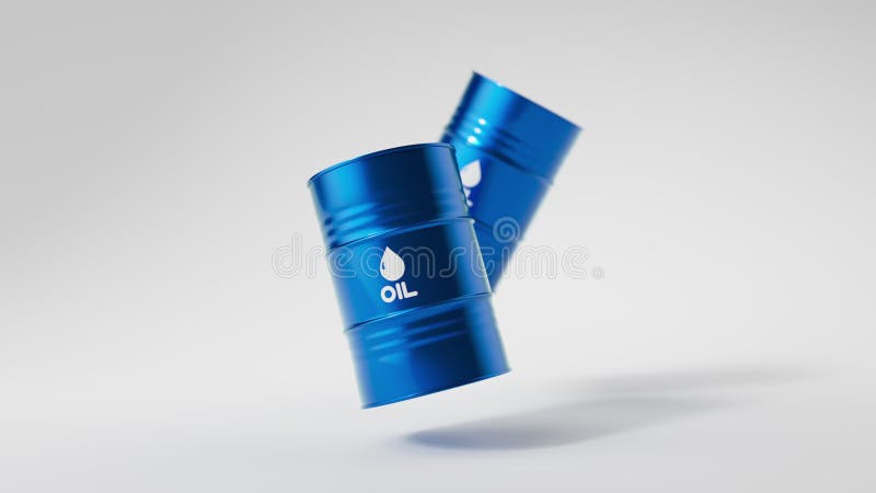 Two Blue Metal Oil Barrels Float on White Background. Front View. Oil ...