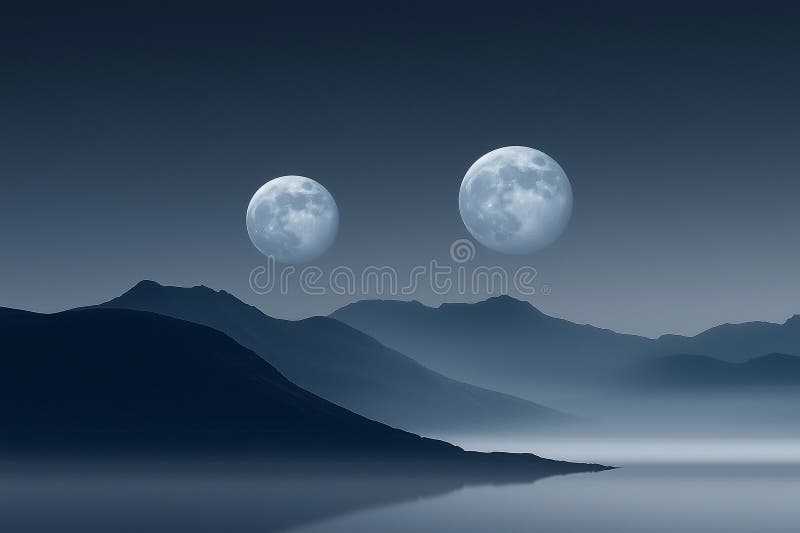 Two Blue Moons in the Night Sky in a Desert Stock Illustration ...
