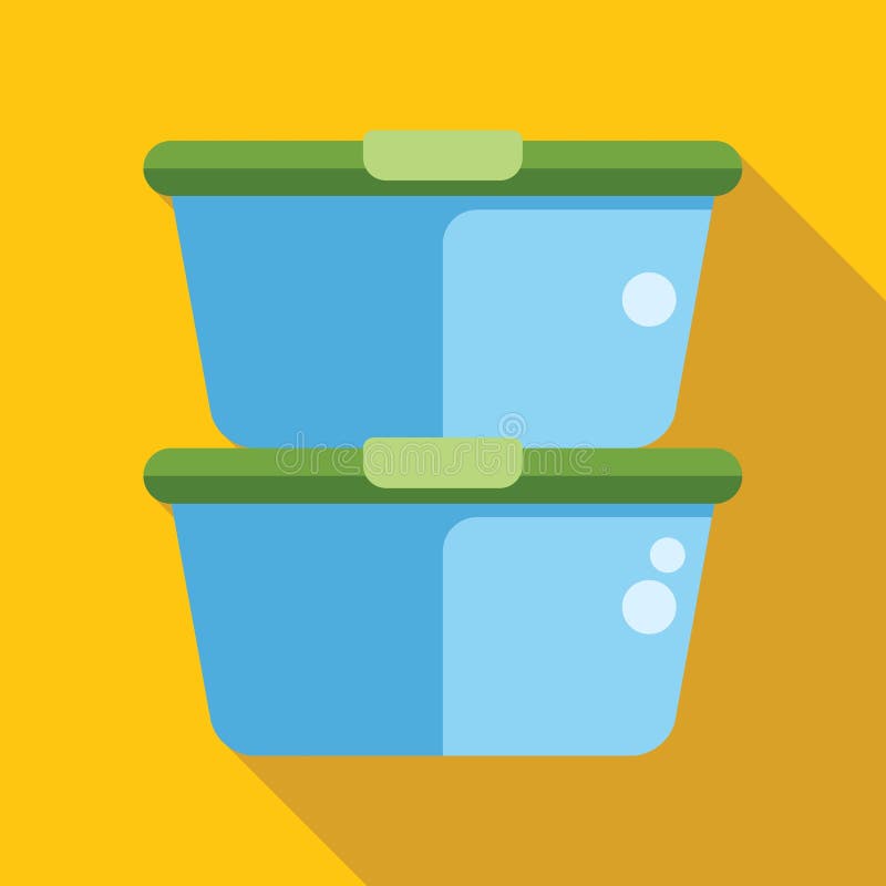 Two Blue Plastic Lunch Boxes Stacked with Green Lids Stock Illustration ...