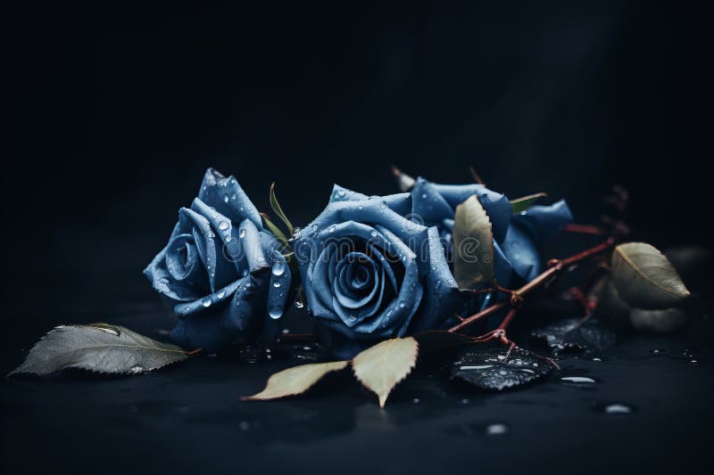 Two Blue Roses on a Dark Background Stock Illustration - Illustration ...