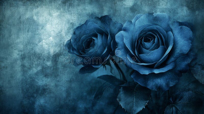 Two Blue Roses on a Distressed Blue Background Stock Illustration ...