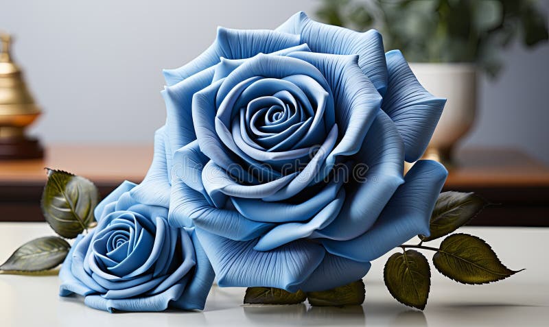 Two Blue Roses on Table stock photo. Image of beautiful - 318382350