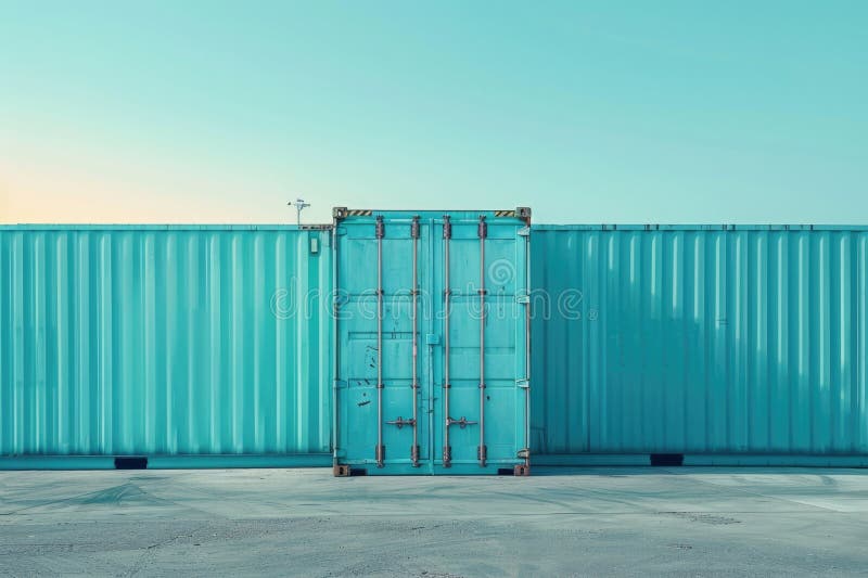 Two Blue Shipping Containers Sit Side by Side Stock Image - Image of ...