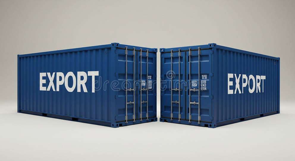Two Blue Shipping Containers Stand Side by Side on a Neutral Background ...