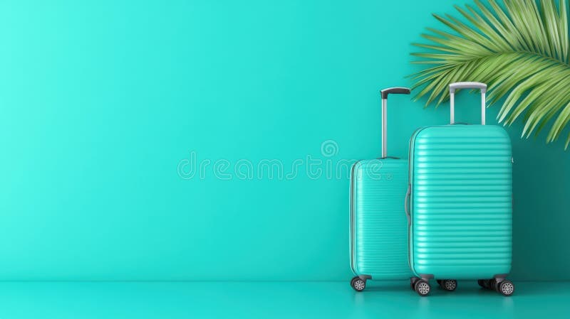 Two Blue Suitcases with Wheels Next To a Palm Tree, AI Stock Image ...