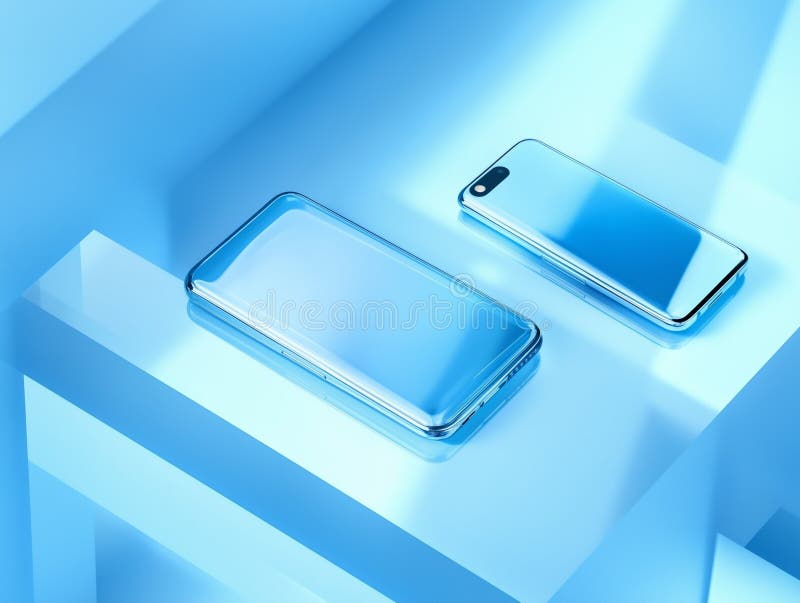 Two Bluecolored Phones are Positioned on a Bluecolored Surface Stock ...