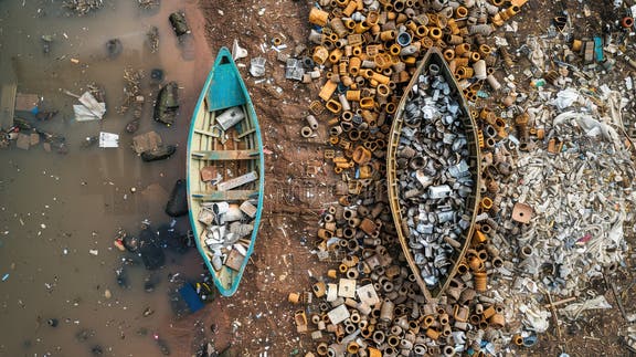 Two Boats Filled with Trash Stock Illustration - Illustration of boat ...