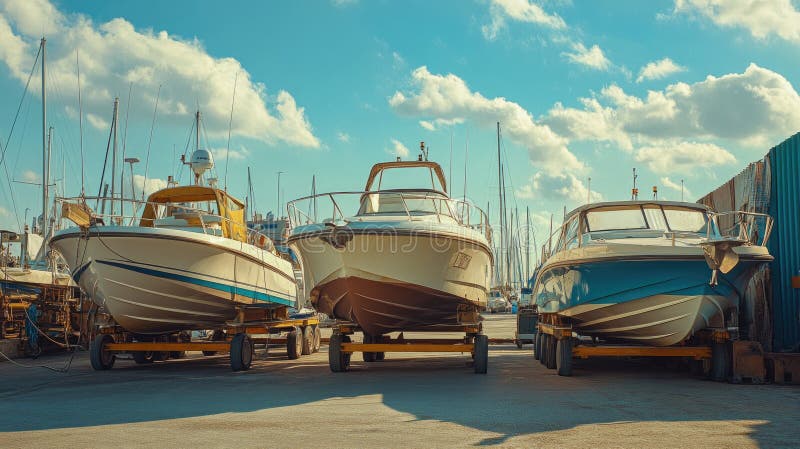 Two Boats Parked on a Trailer, Ready for Transport or Storage Stock ...