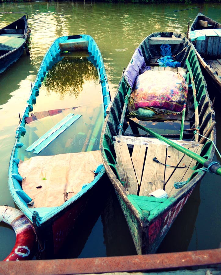 Two Boats on the River. Grunge Effect. Blur Effect. Stock Image - Image ...