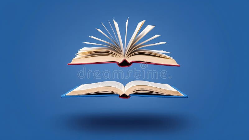 Two Books Float Effortlessly in Mid-air Against Vibrant Blue Backdrop ...