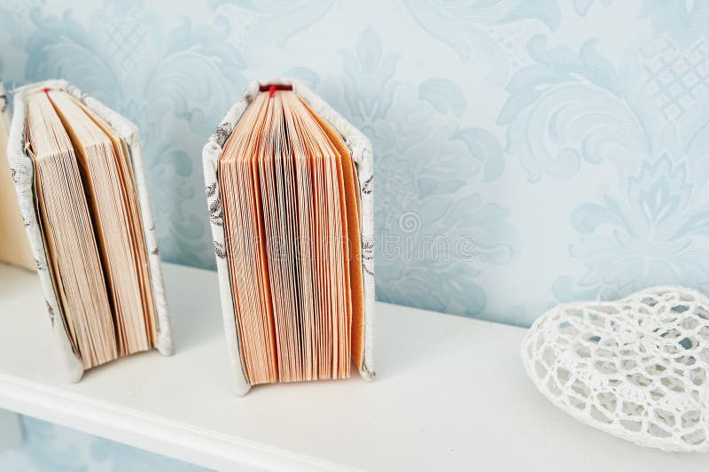 Two Books on the Shelf Decor in White Studio Stock Image - Image of ...