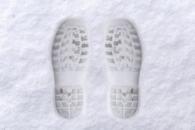 Two Boot Print in the Snow Surface White Stock Photo - Image of cold ...