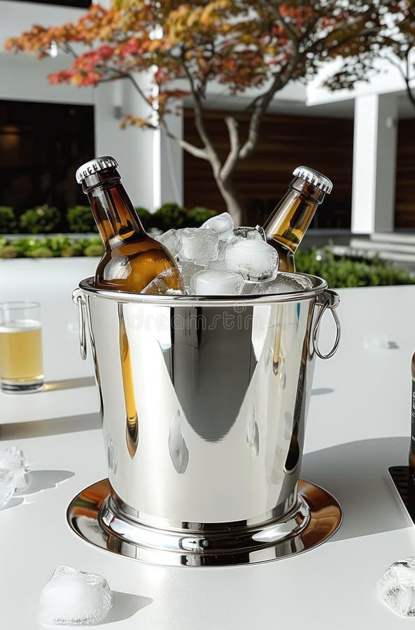Two Bottles of Beer are Chilling in a Bucket of Ice Stock Photo - Image ...