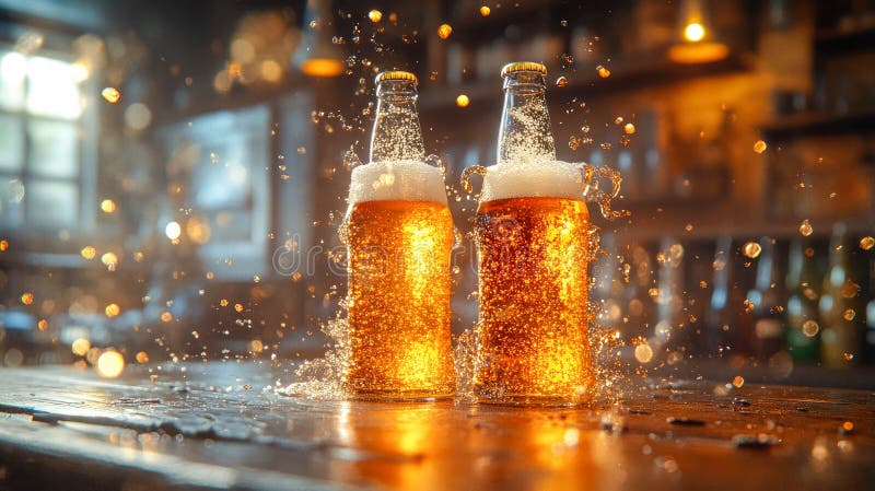 Two Bottles of Beer Float in Mid-air Above a Table, Surrounded by ...