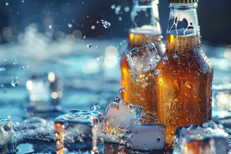 Two Bottles of Beer with Ice Cubes in Them Stock Image - Image of cold ...