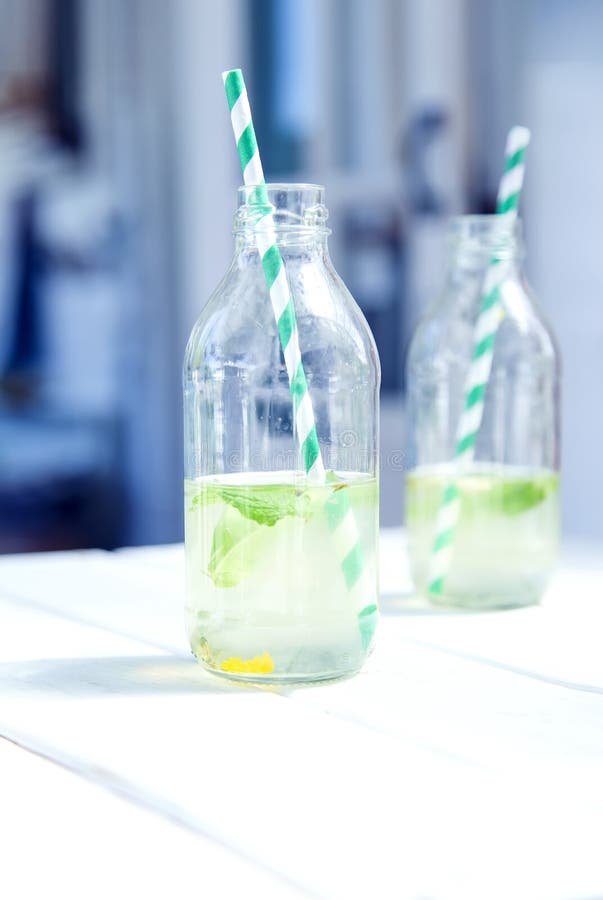 Two bottles with lemonade. stock image. Image of mint - 149205031
