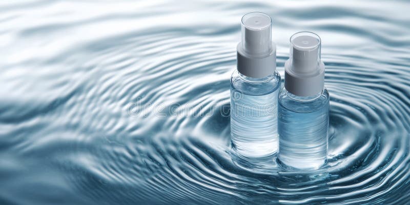 Two Bottles of Liquid are Floating on Top of the Water Stock ...