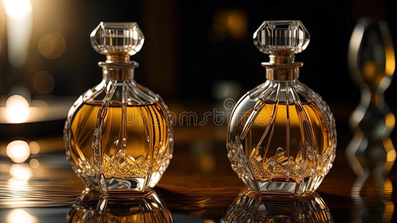 Two Bottles of Perfume on a Dark Background. Close-up Stock ...