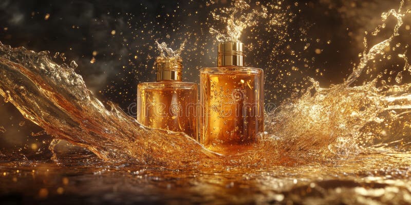 Two Bottles of Perfume are Shown in a Splash of Water Stock ...
