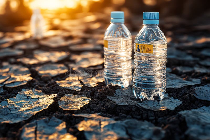 Two Bottles of Water are on the Ground in a Desert Stock Image - Image ...