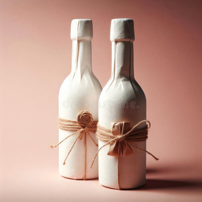 Two Bottles of Wine with a Brown String Tied Around Them Stock Image ...