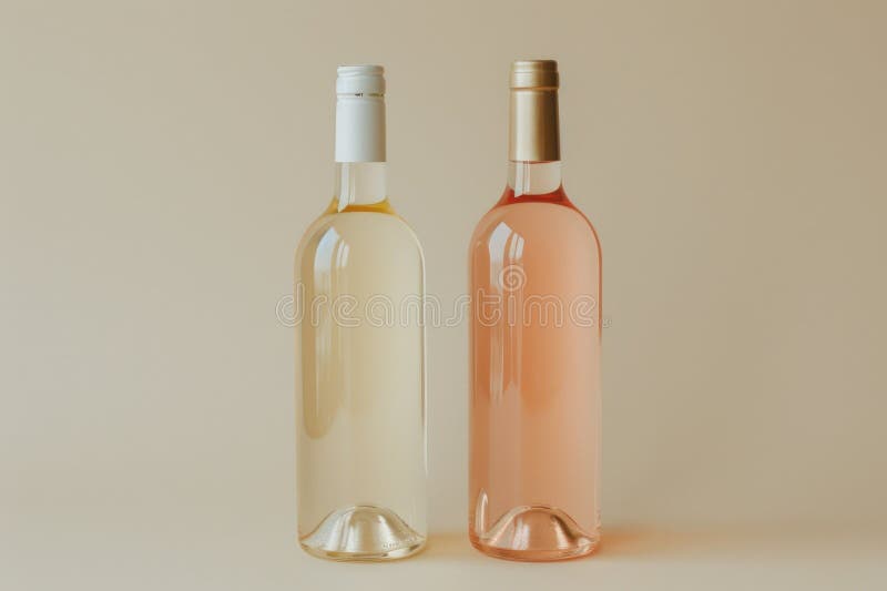 Two Bottles of Wine, One White and One Rose, Sit Side-by-side Against a ...