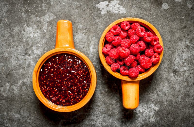 Two Bowl with Jam and Forest Berries Raspberry. Stock Image - Image of ...