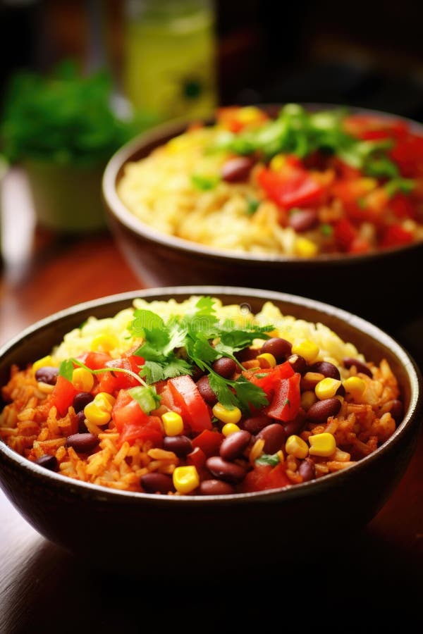 Two Bowls Filled with Rice and Vegetables, Suitable for Food-related ...