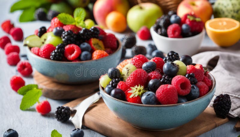 Two Bowls of Fruit on a Table Stock Illustration - Illustration of ...