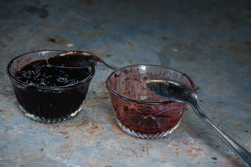 Two Bowls of Homemade Jam, One is Empty and One is Full Stock Image ...