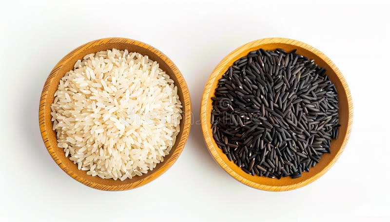 Two Bowls of Rice, One with Black and One with White Stock Image ...
