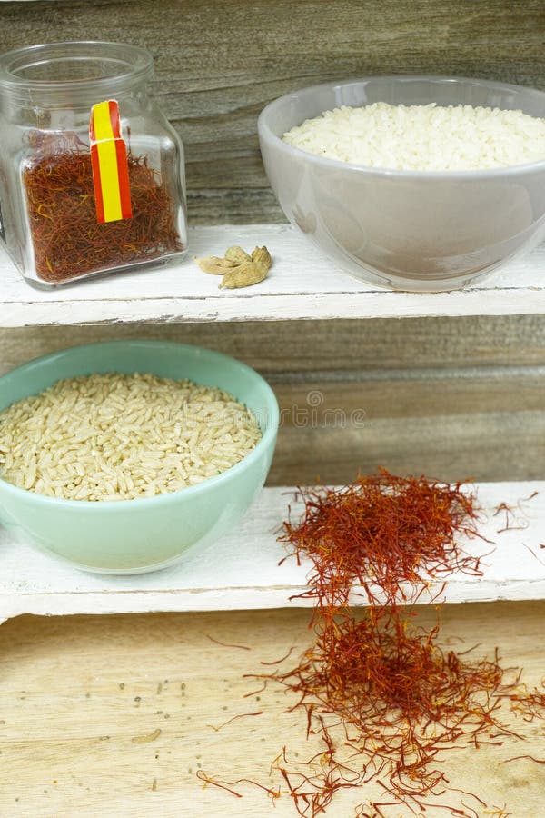 Two Bowls with Rice and Red Saffron Stock Photo - Image of spanish ...