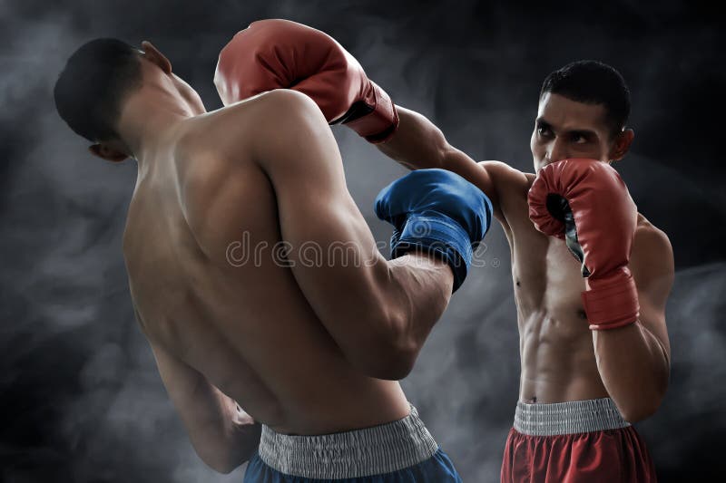 Two Boxers Fighting on Smoke Backgrounds Stock Photo - Image of ...