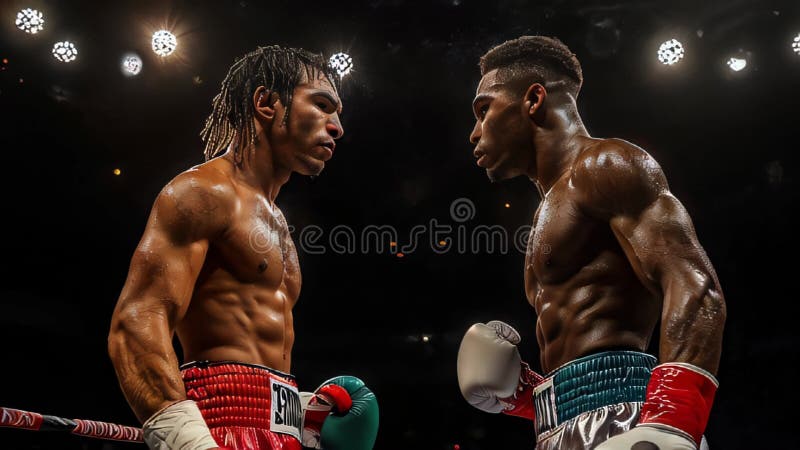 Two Boxers in the Ring Facing Each Other, Looking Each Other Intensely ...