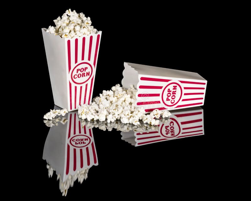 Two Boxes of Popcorn on a Black Table Stock Photo - Image of containers ...
