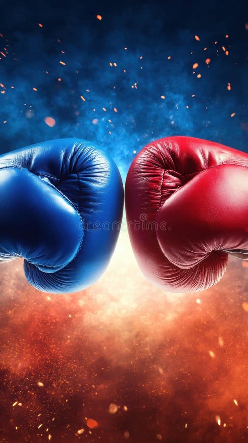 Two Boxing Gloves Collide in a Dramatic Clash of Red and Blue, AI Stock ...