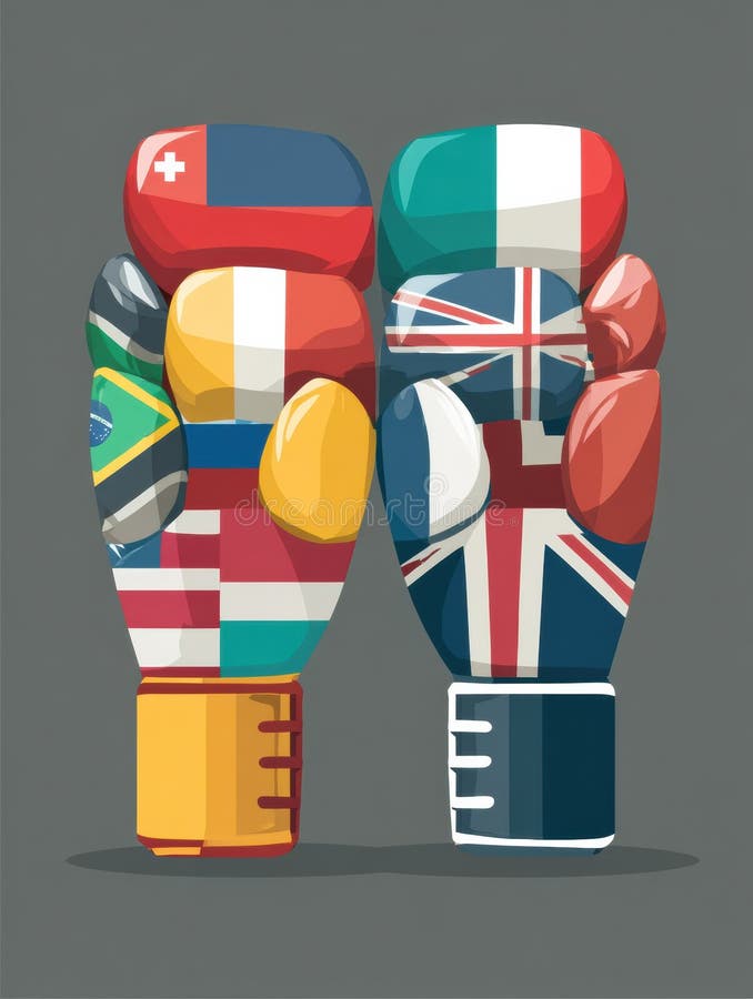 Boxing Gloves Adorned with Various Country Flags in a Confrontation ...