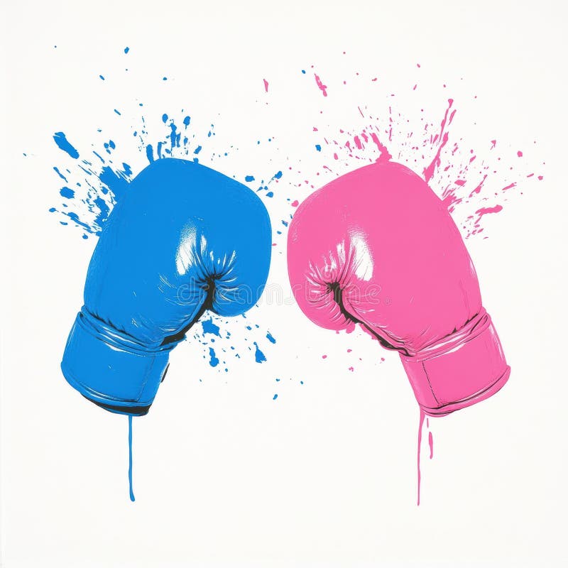 Two Boxing Gloves, One Blue and One Pink, Facing Each Other in Clash ...