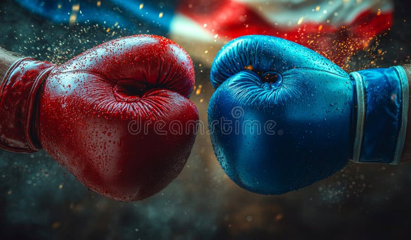 Two Boxing Gloves, One Red and One Blue, are in the Air Stock Photo ...