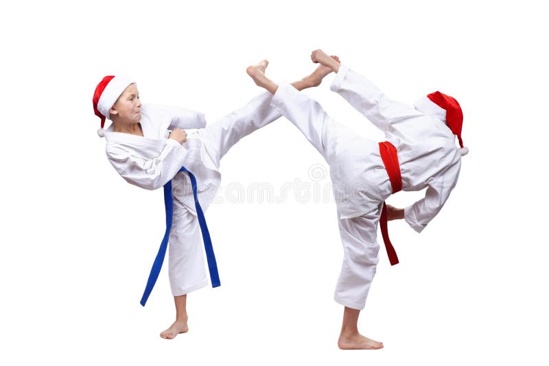 Boys Athletes Sit in a Ritual Pose Karate and Point the Finger Super ...