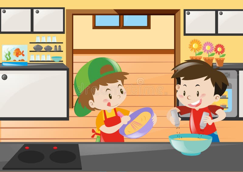 Two Boys Cooking in the Kitchen Stock Vector - Illustration of ...