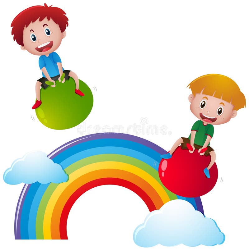 Two Boys on Balls Over the Rainbow Stock Vector - Illustration of youth ...