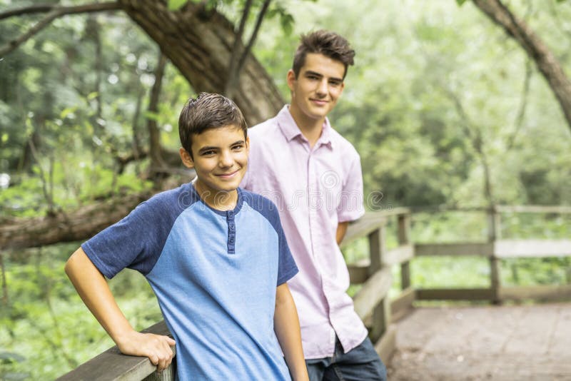 Two Boys Brother in Forest on Summer Stock Image - Image of family ...