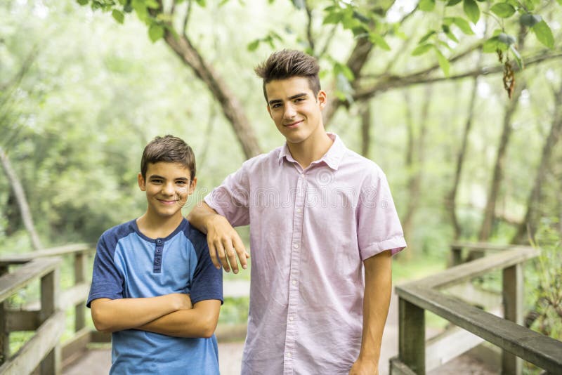 Two Boys Brother in Forest on Summer Stock Image - Image of beauty ...