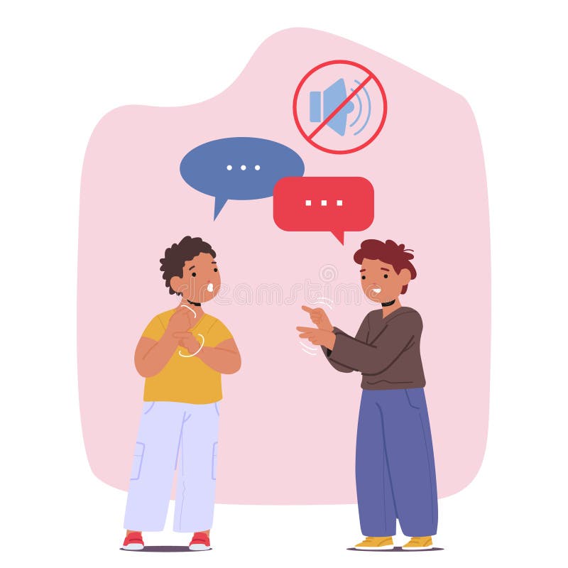 Two Boys Communicating in Sign Language. Characters Standing Under the ...