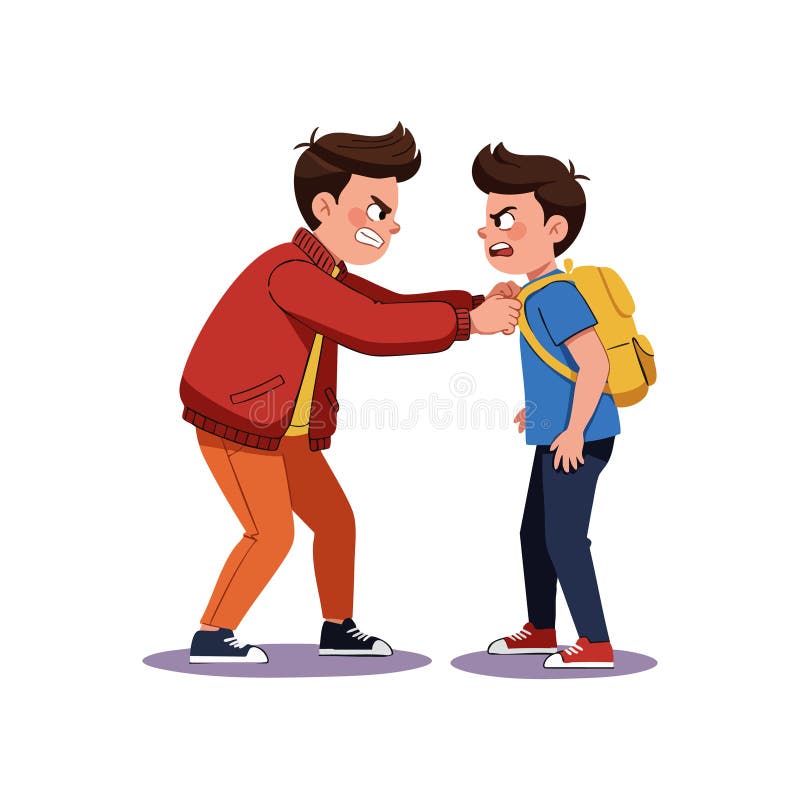 Boys Angry Conflict Fighting Cartoon Character School Children Argument ...