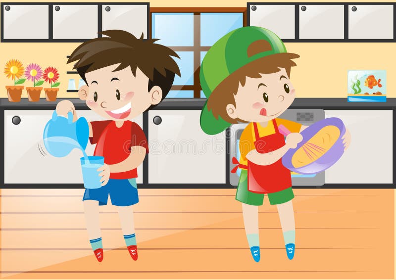 Two Boys Cooking in the Kitchen Stock Vector - Illustration of ...