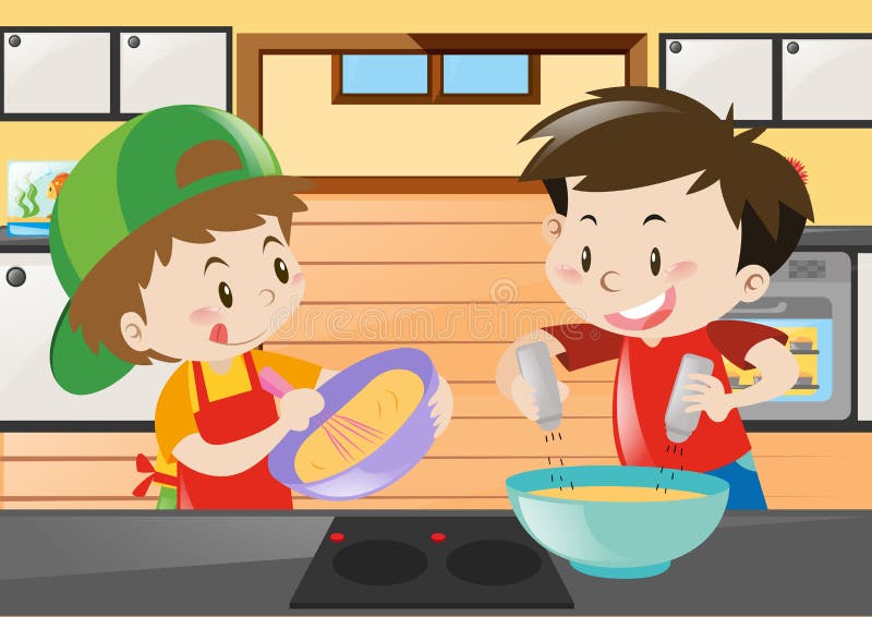 Two Boys Cooking in the Kitchen Stock Vector - Illustration of ...