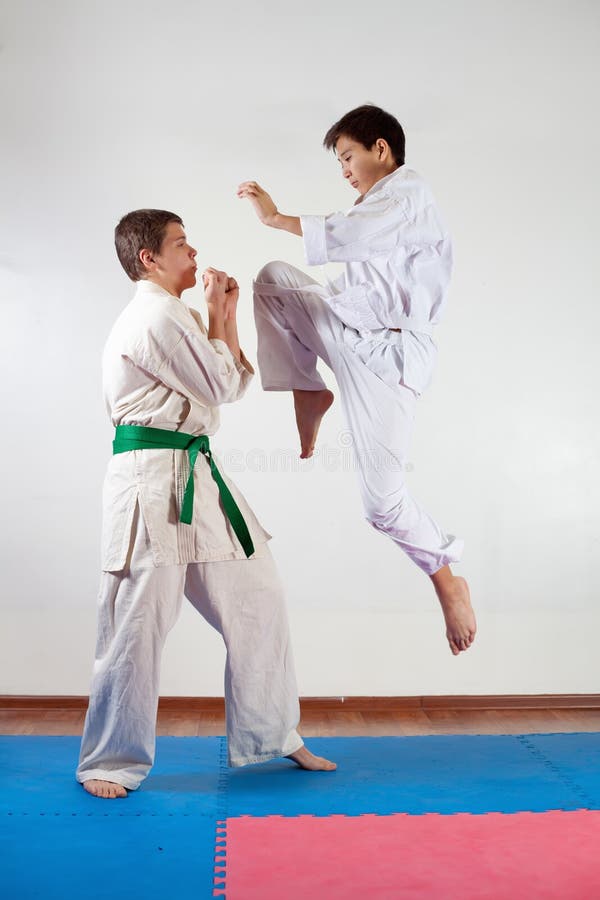 Two Boys Demonstrate Martial Arts Working Together Stock Photo - Image ...